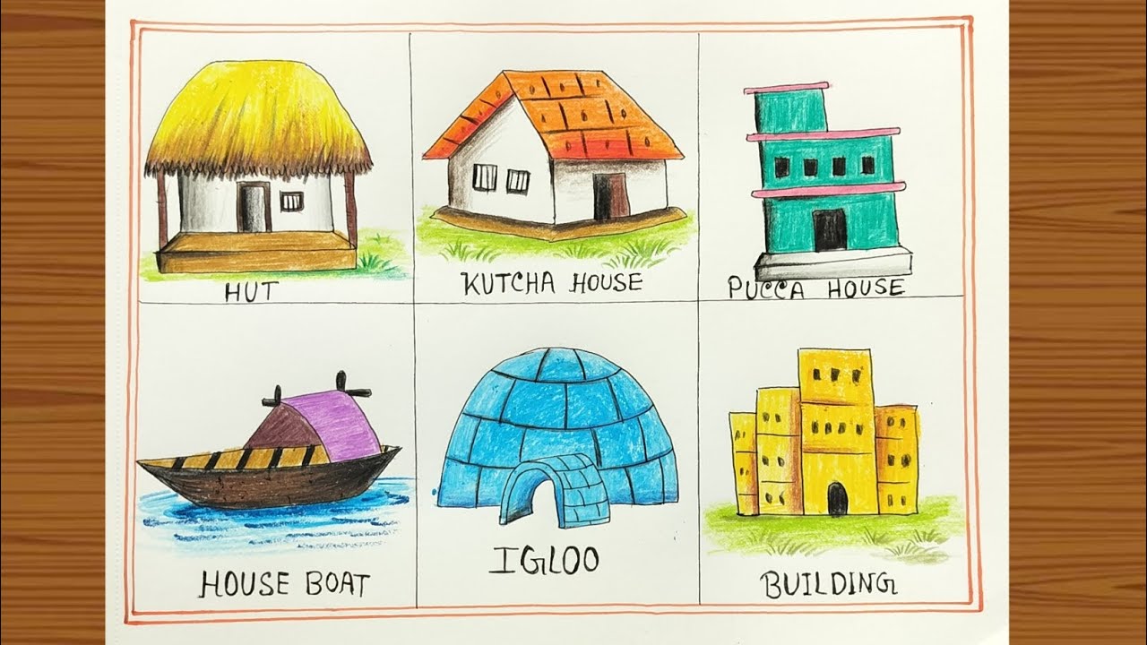 Different types of houses drawing easy/How to draw house/House drawing ...
