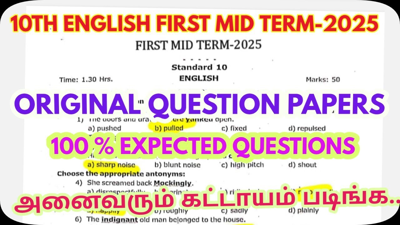 10Th English First Mid Term-2025-Original Question Paper With Answer ...