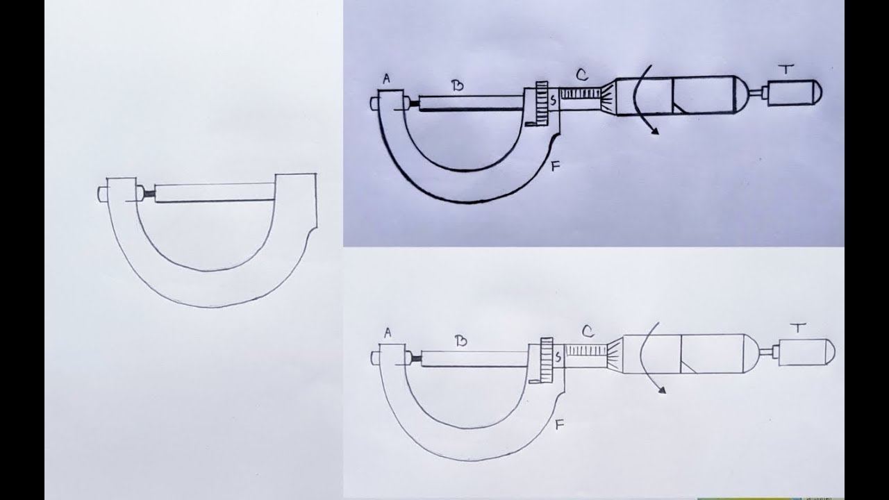 How to draw Micrometer step by step // Screw gauge (স্ক্রু গজ) - YouTube