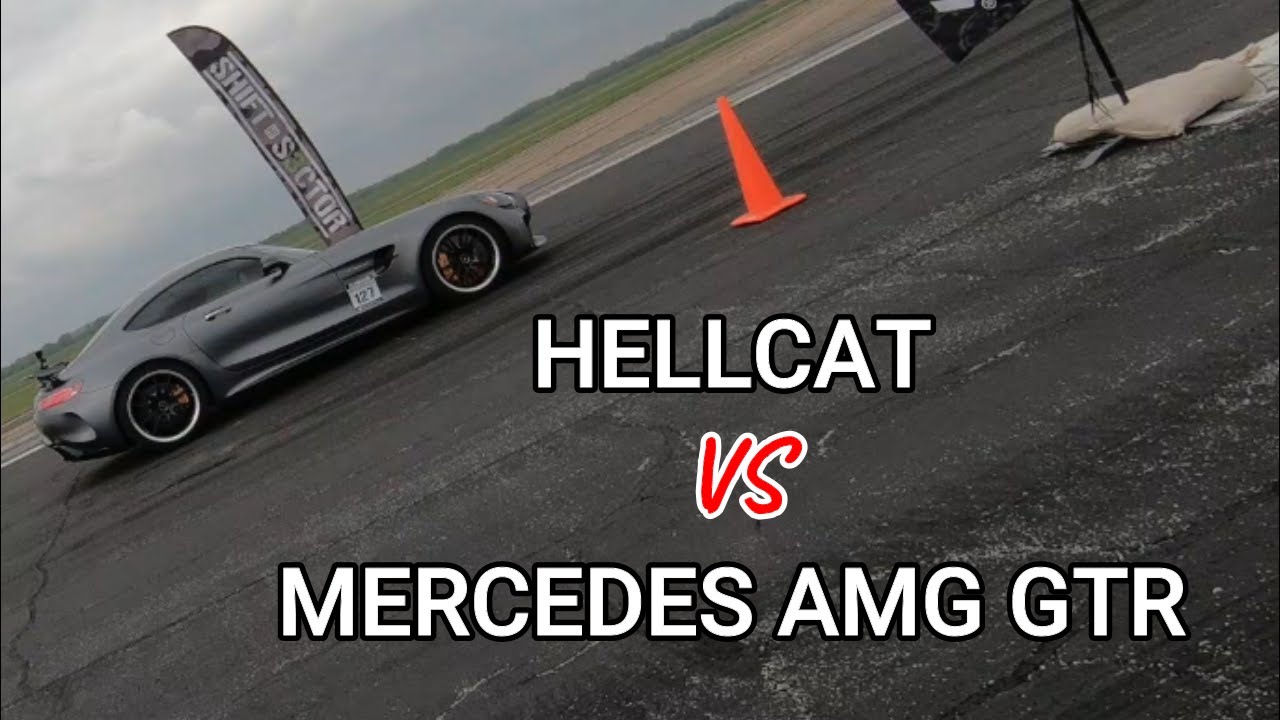 Challenger Hellcat vs 2018 Mercedes AMG GTR 1/2 Mile Drag Race Airstrip ...