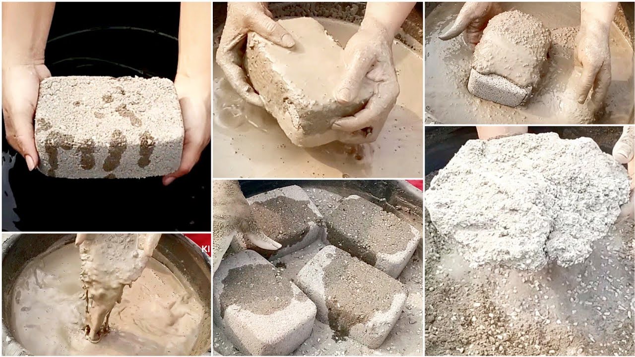 ASMR:Super🤤Soft Crunchy SandCement+White🤍Stone Mini Slabs Dipping ...