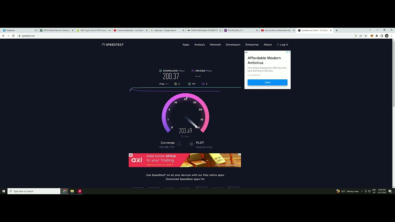 Converge ICT Php 1,500 Plan Speed Test Lagro Area 12/31/2022 - YouTube