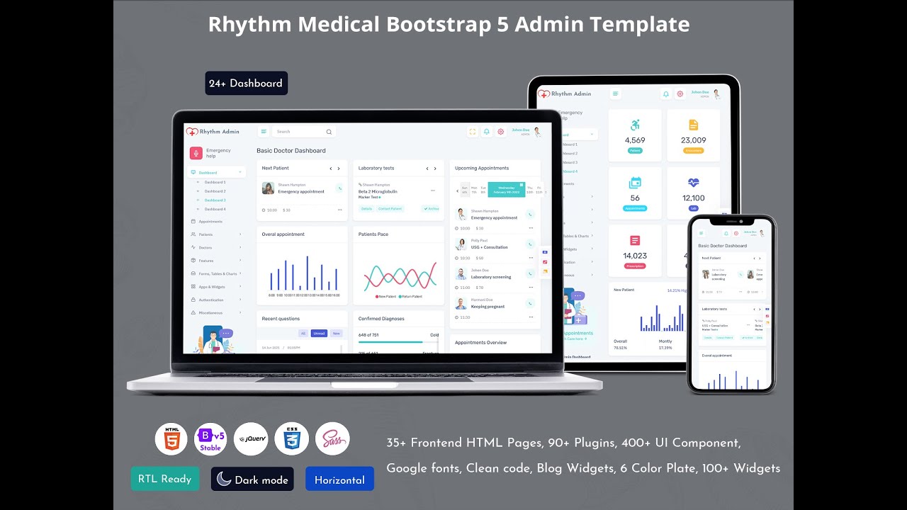 Grand Medical Software Dashboard Design in LTR Style – Rhythm Admin ...