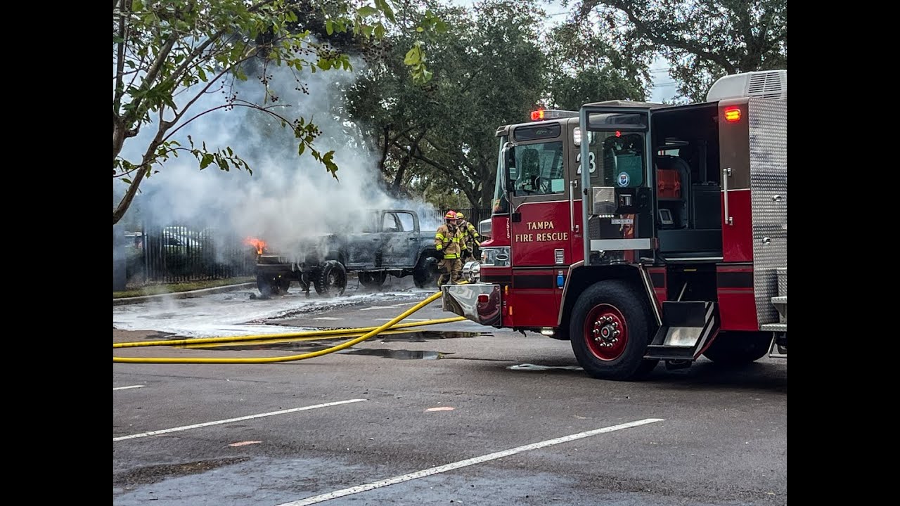 The Heroic Tampa Fire Department responds to a vehicle fire - YouTube