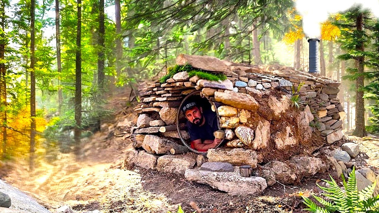 Building a Barrel Shaped Stone Shelter to Hide from a Wild Boar. - YouTube
