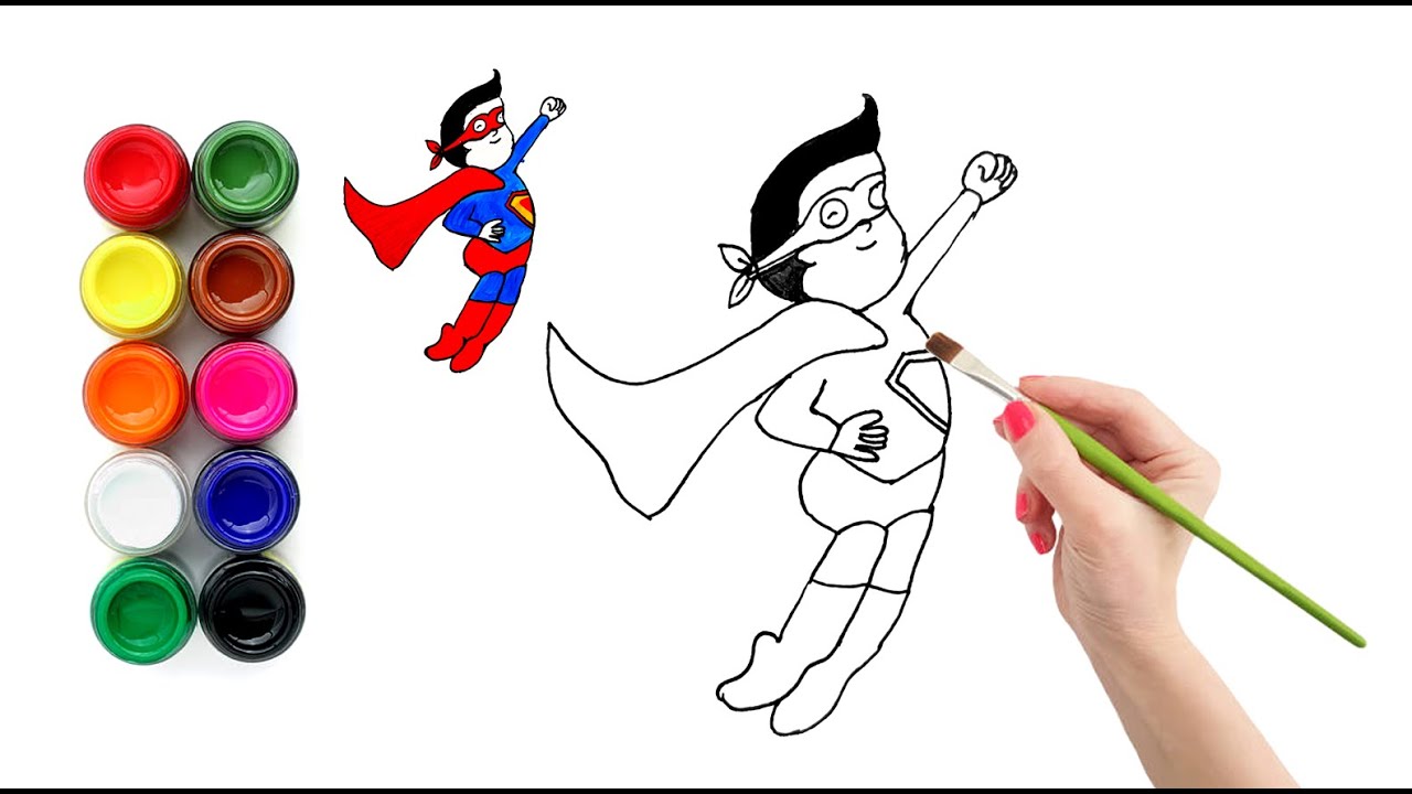 Baby Superman Flying Cartoon Drawing Painting and Coloring for Kids ...