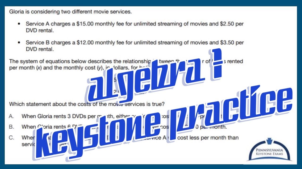 Algebra 1 KEYSTONE Practice - Solving a System of Equations Using ...
