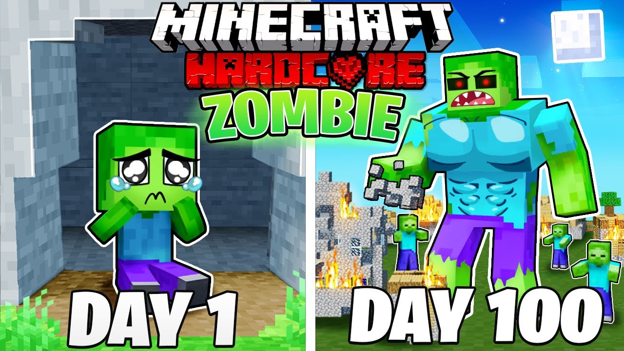 I Survived 100 DAYS as a ZOMBIE in HARDCORE Minecraft! - YouTube