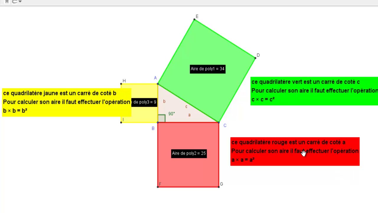 pythagore démonstration avec les carrés - YouTube