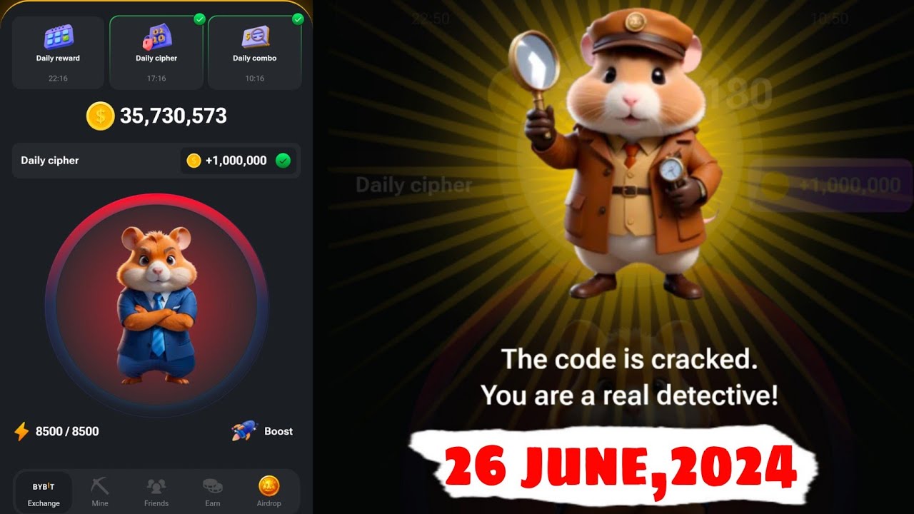 Today 26 June Daily Cipher Code Hamster Kombat | 1 Million Coins Daily ...