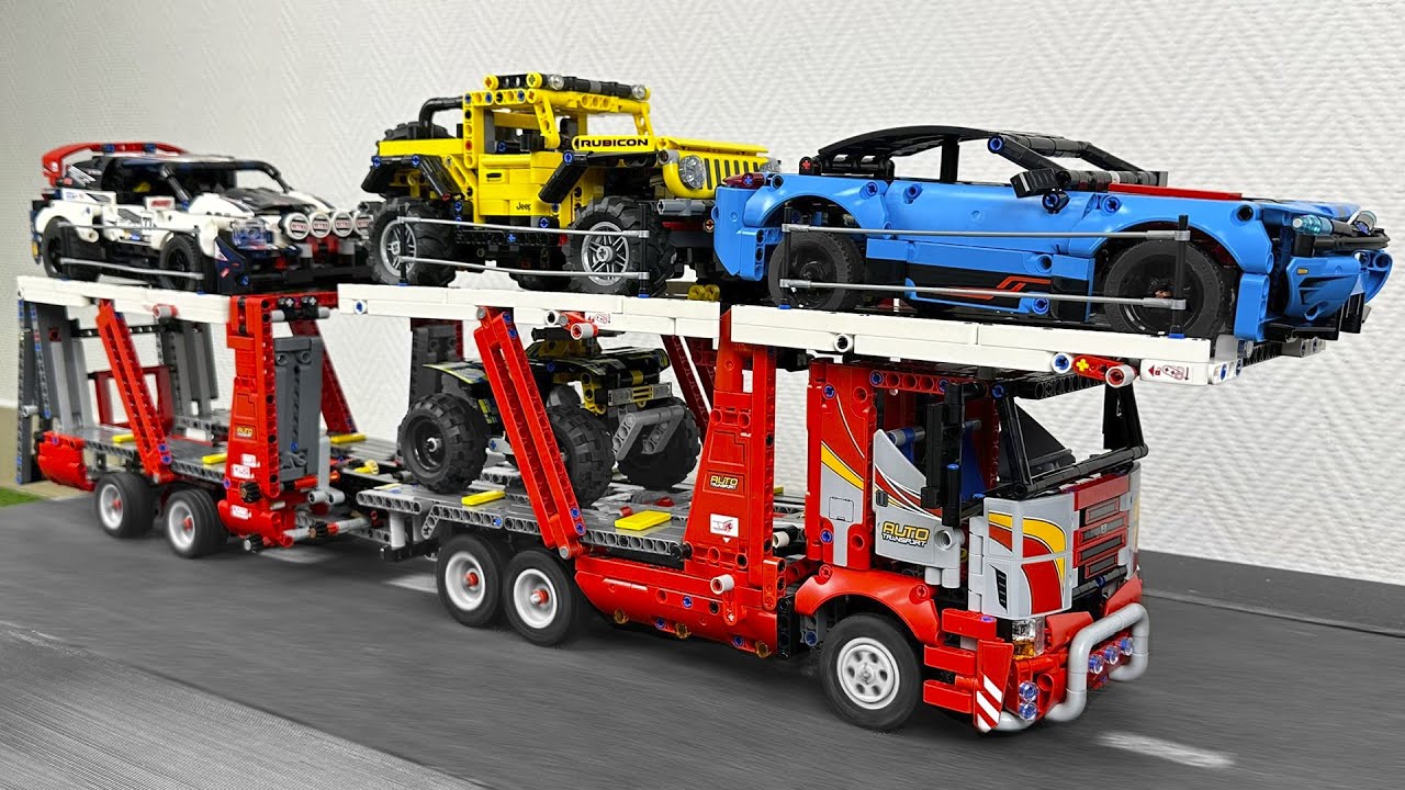 Car Transporter Truck VS Treadmill with obstacles. Lego Technic CRASH ...
