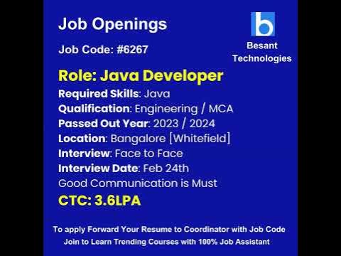Java Developer Opening🤩| Feel Free To Reach Us For More Info| Besant 