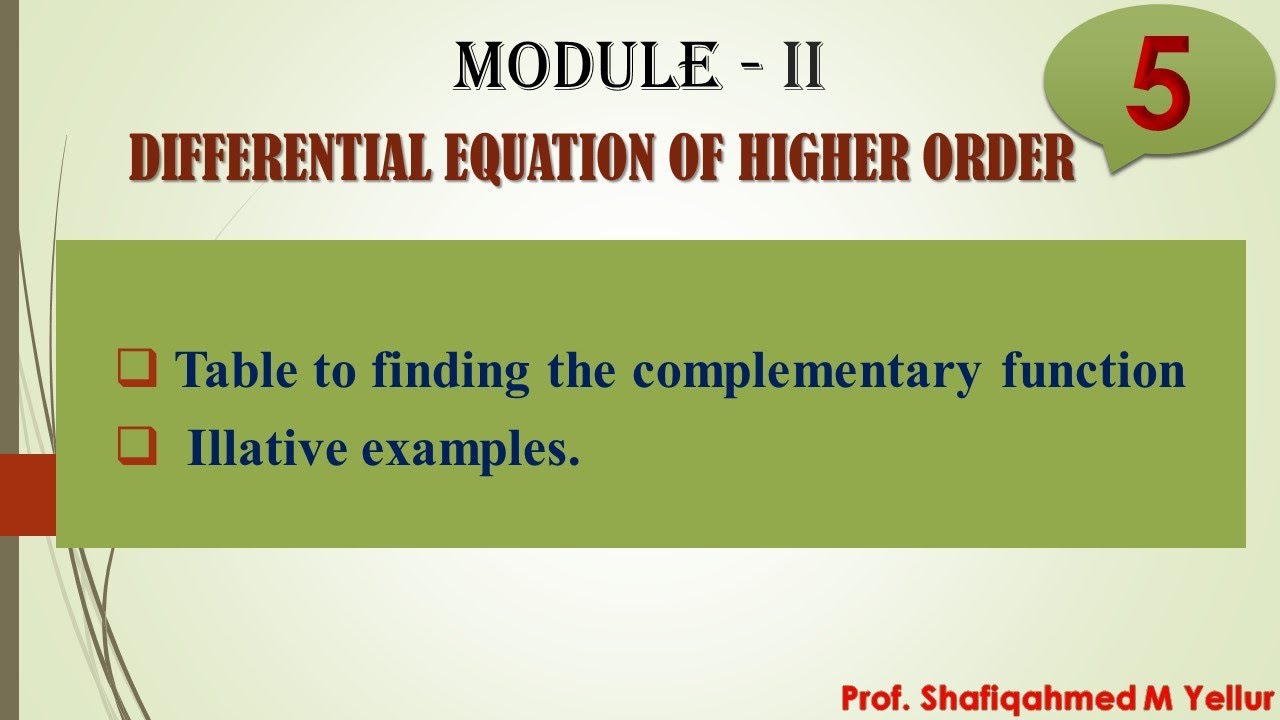#5 ||Table to finding the complementary function || Illative examples ...