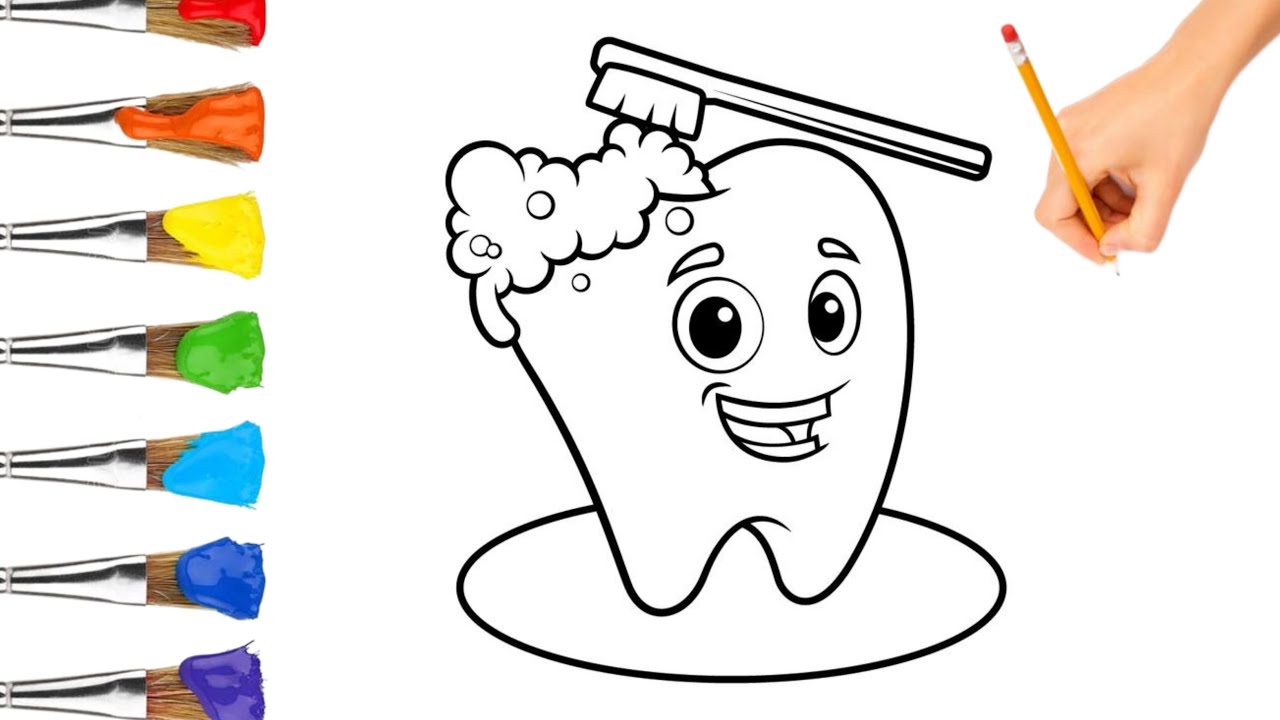 How To Draw Teeth and Brush Drawing Painting Coloring For Kids and ...