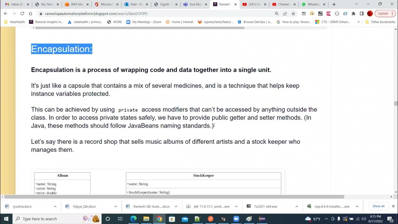 CoreJava OOPS Principles PART1 Encapsulation AUG20220818 - YouTube