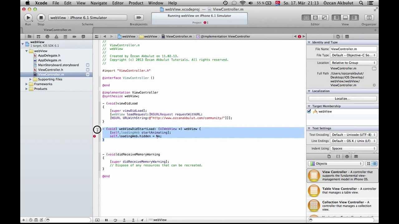 Xcode Tutorial: webView (UIActivityIndicatorView) App (MainStoryboard) Part 2 - YouTube