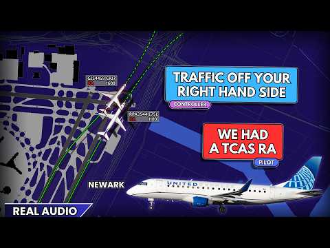 Airplane gets TCAS RA after go around at Newark Airport. Real ATC