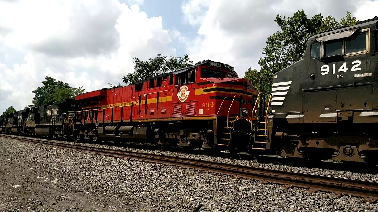 NS H82/38G east with NS Original NS Heritage 8114 trailing past Swedeland on the NS Harrisburg ...