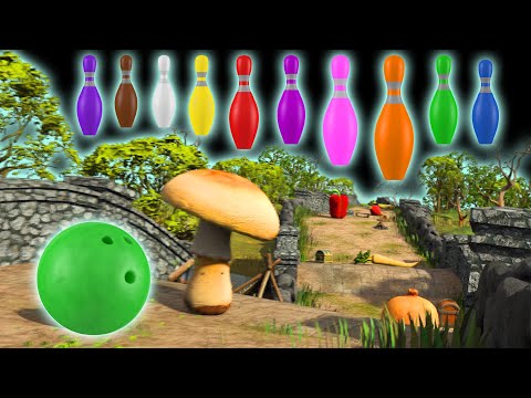 🥦🧺🌈 Learn Colors Items Vegetables with Kinetic Sand Bowling Ball on a Space Adventure For Kids