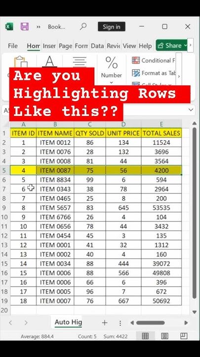 Excel Tricks | Interview Questions | Auto Highlight Rows in MS Excel #shorts #excel #data - YouTube