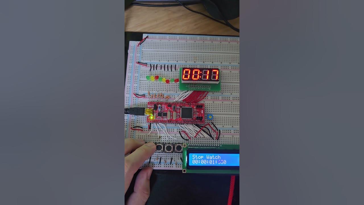 Atmega128, using fnd and lcd make clock and stopwatch - YouTube