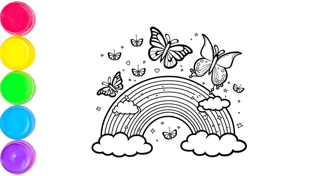 Rainbow and Butterfly Drawing for kids | Rainbow Drawing | Butterfly ...