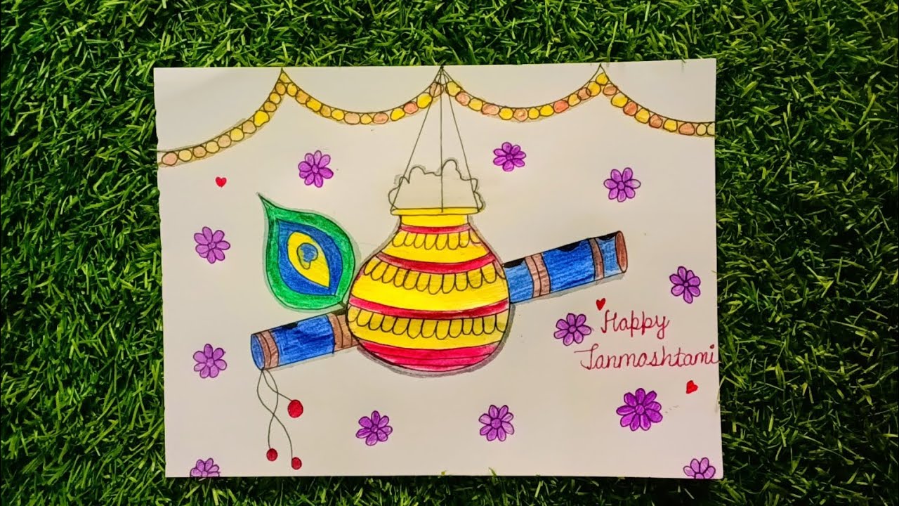 Janmashtami drawing easy/ Krishna Janmashtami Matka drawing/ Happy ...