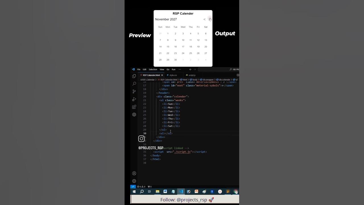 4100 Projects👉 Topic Calender App 🗓️ 👉using Html Css And Javascript 100projects