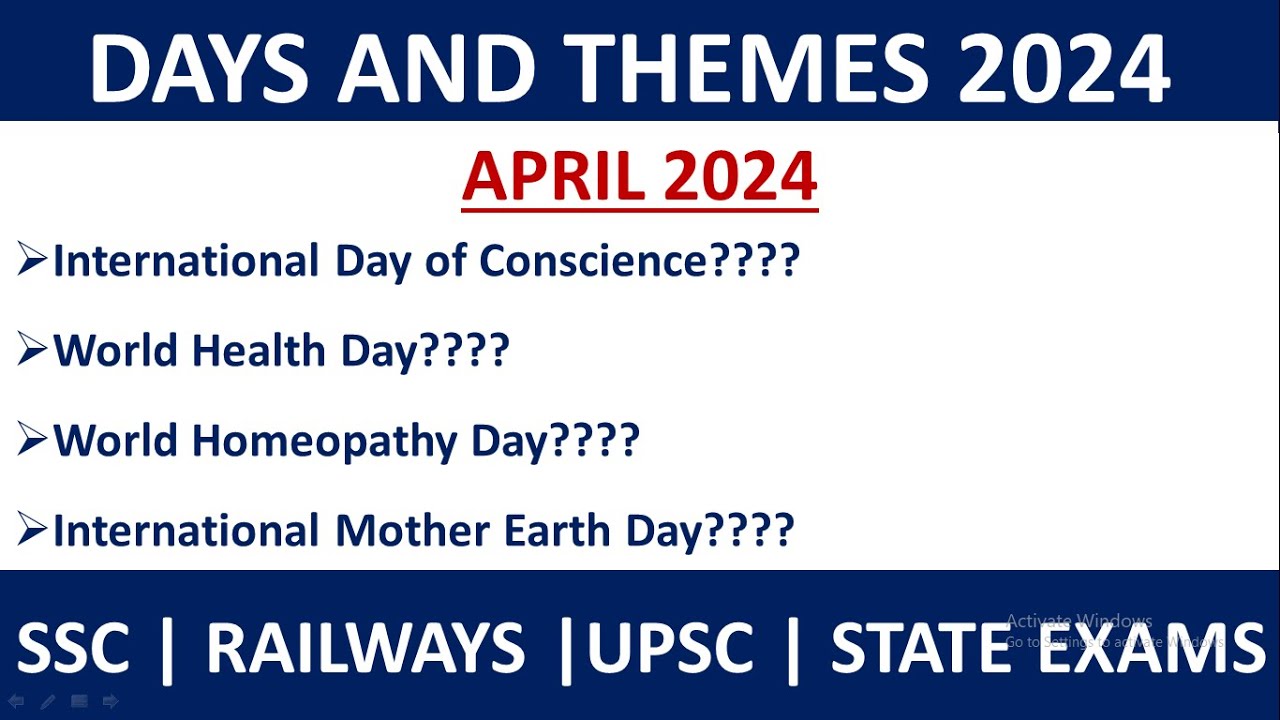 Days and Themes April 2024 | Days &Themes April | Important Days ...