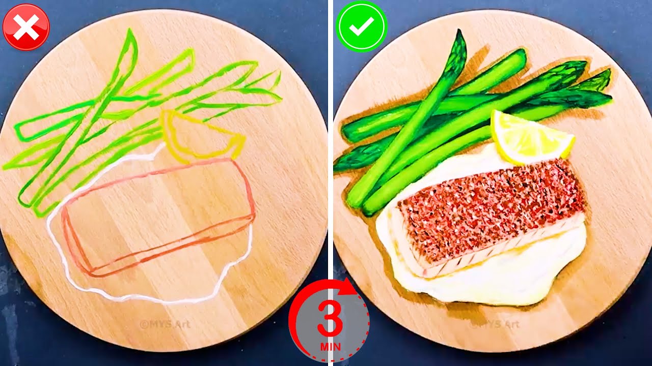 Easy Painting Delicious Food in 3 Minutes Step by Step for beginners ...