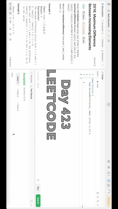 Day 423: LeetCode Problem 2016. - Swift #daily #challenge #swiftui #coding #leetcode - YouTube