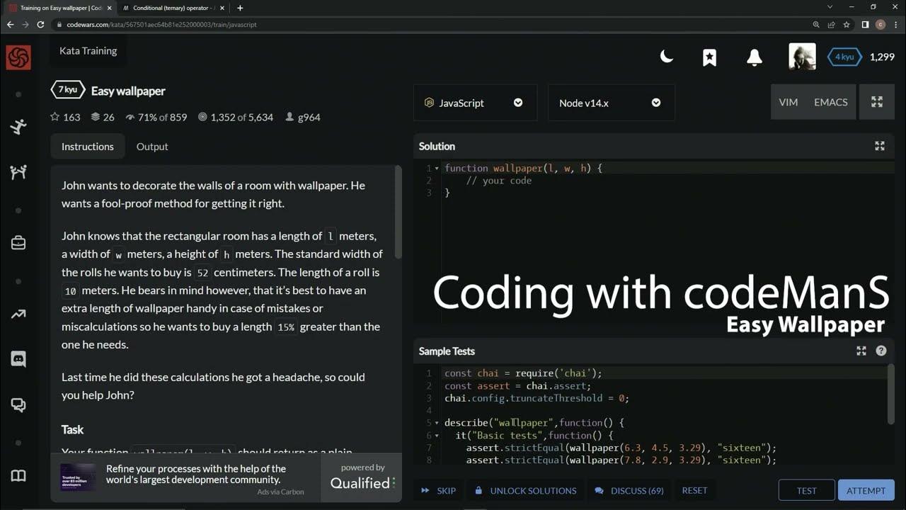 Codewars 7 Kyu Easy Wallpaper Javascript Youtube