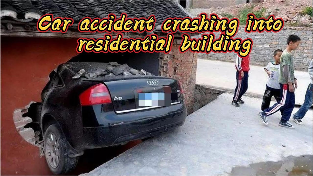 Car accident crashing into residential building - YouTube