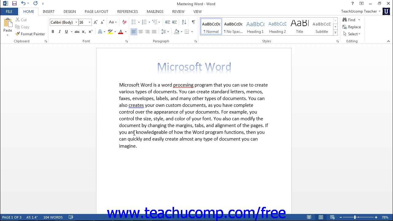 Word 2013 Tutorial Entering Text Microsoft Training Lesson 2.11 - YouTube