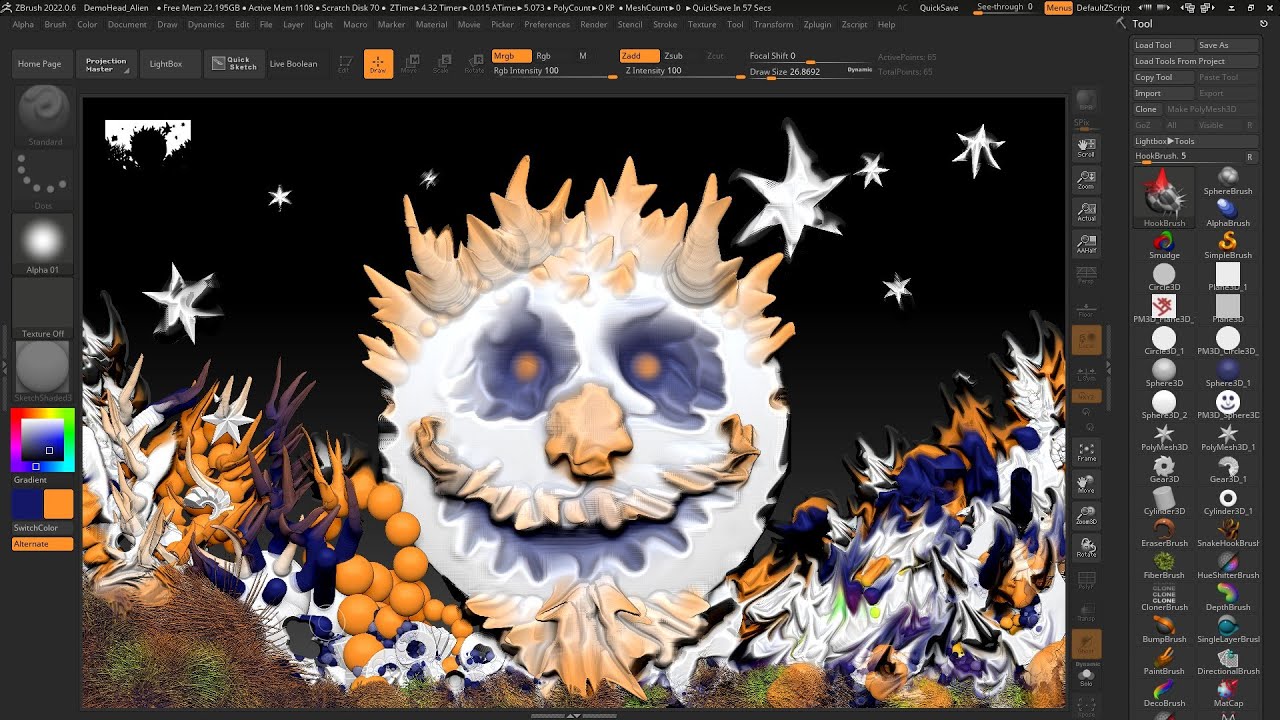ZBRUSH - Lezione 04 - Disegnare, Dipingere, Scolpire, Pennelli 2D, 2.5D, 3D, Make Polymesh ...