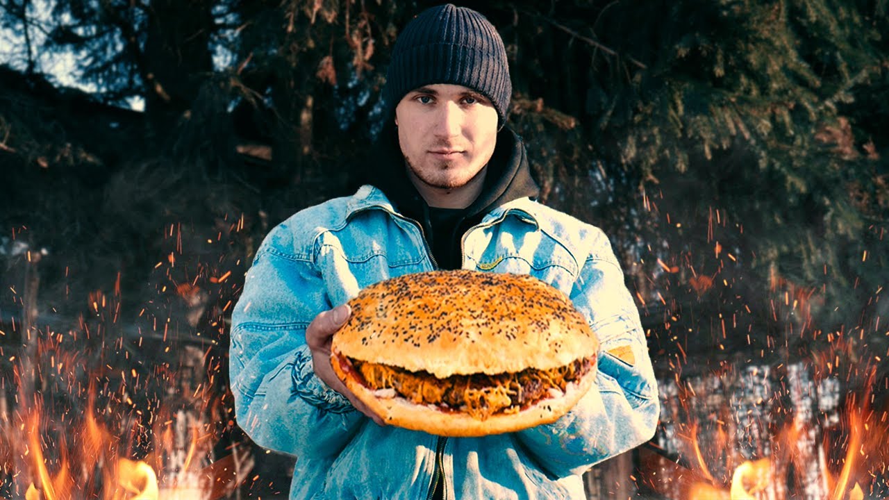 Cooking XXL Cheeseburger Without Meat Grinder | Campfire Recipe - YouTube