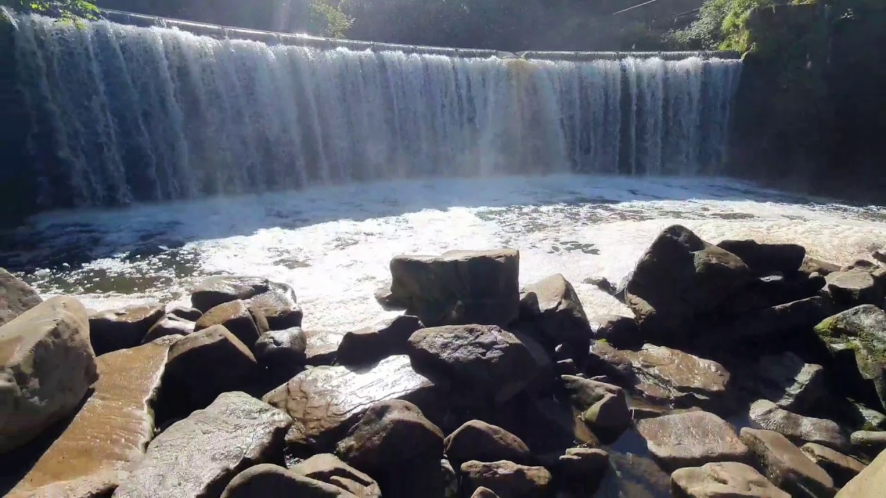 Reddish Vale Country Park Waterfall Drone Footage - YouTube