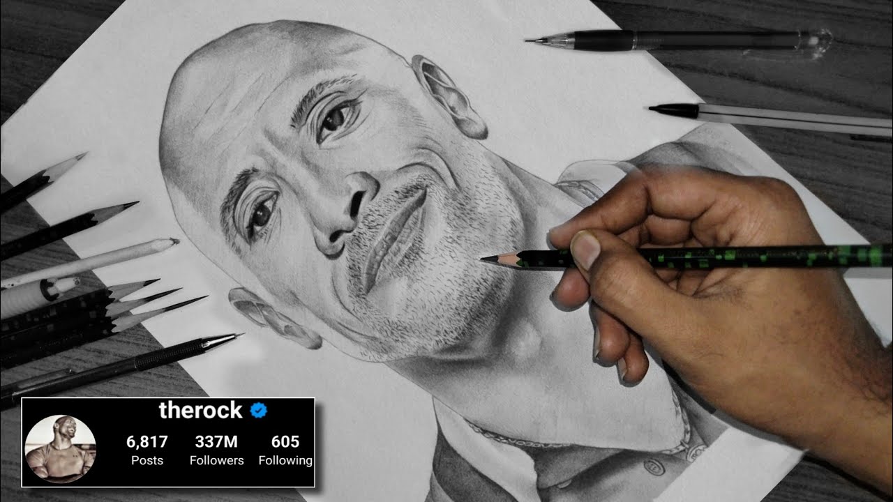 THE ROCK Pencil Drawing😍 Special 300M @therock - YouTube
