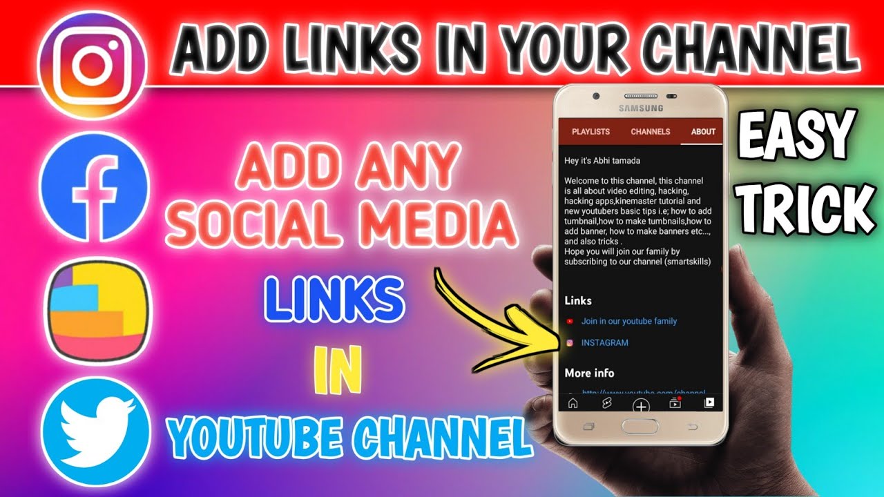 How to add any social media links in youtube channel // New trick ...