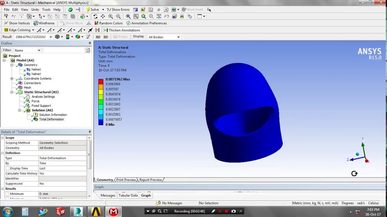 HELMET STATIC STRUCTURAL ANALYSIS IN ANSYS WORKBENCH - YouTube