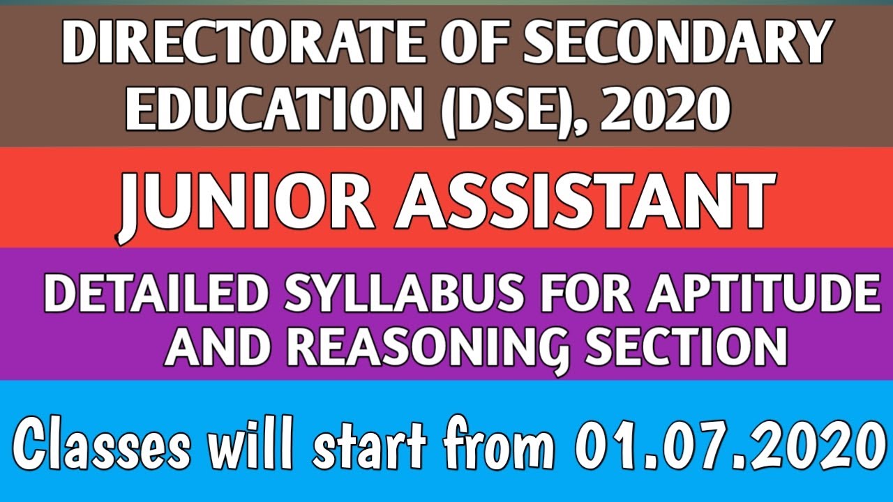 DIRECTORATE OF SECONDARY EDUCATION (DSE) 2020 | JUNIOR ASSISTANT ...