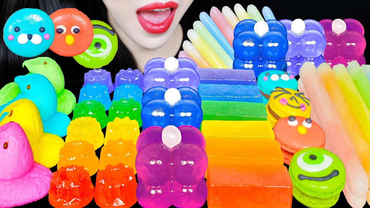 ASMR RAINBOW DESSERTS KOHAKUTO FROZEN NIK-L-NIP WAX STICK MACARON ...