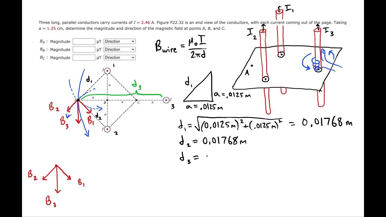 Vector Magnetic Field due to Three Wires (Live Homework Example) - YouTube
