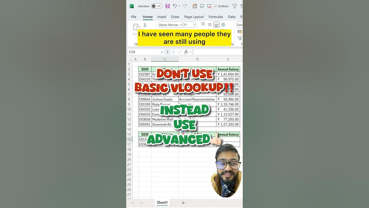 Don't Use Basic Vlookup in Excel‼️Instead Use Advanced Vlookup #excel #exceltips #short # ...