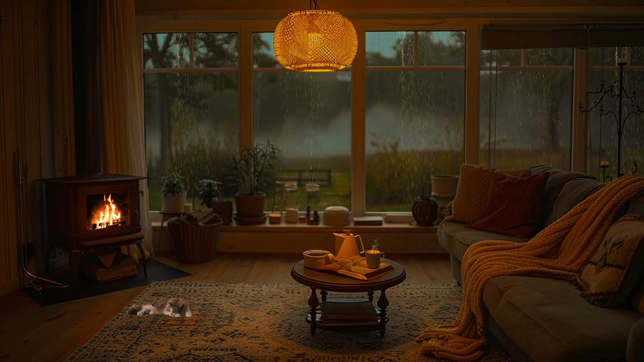 🌲🏡 Peaceful Summer Rain in a Wooden Cabin | Fire, Rain & Nature Sounds ...
