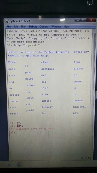 #SyntaxError: invalid syntax#keyword can't be used as variable or Identifier name#help('keywords ...