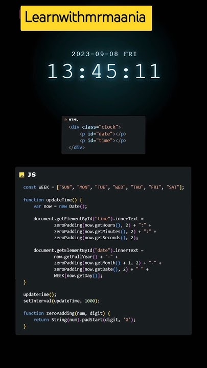 How to Create a Digital Watch with HTML & JavaScript #html #javascript ...