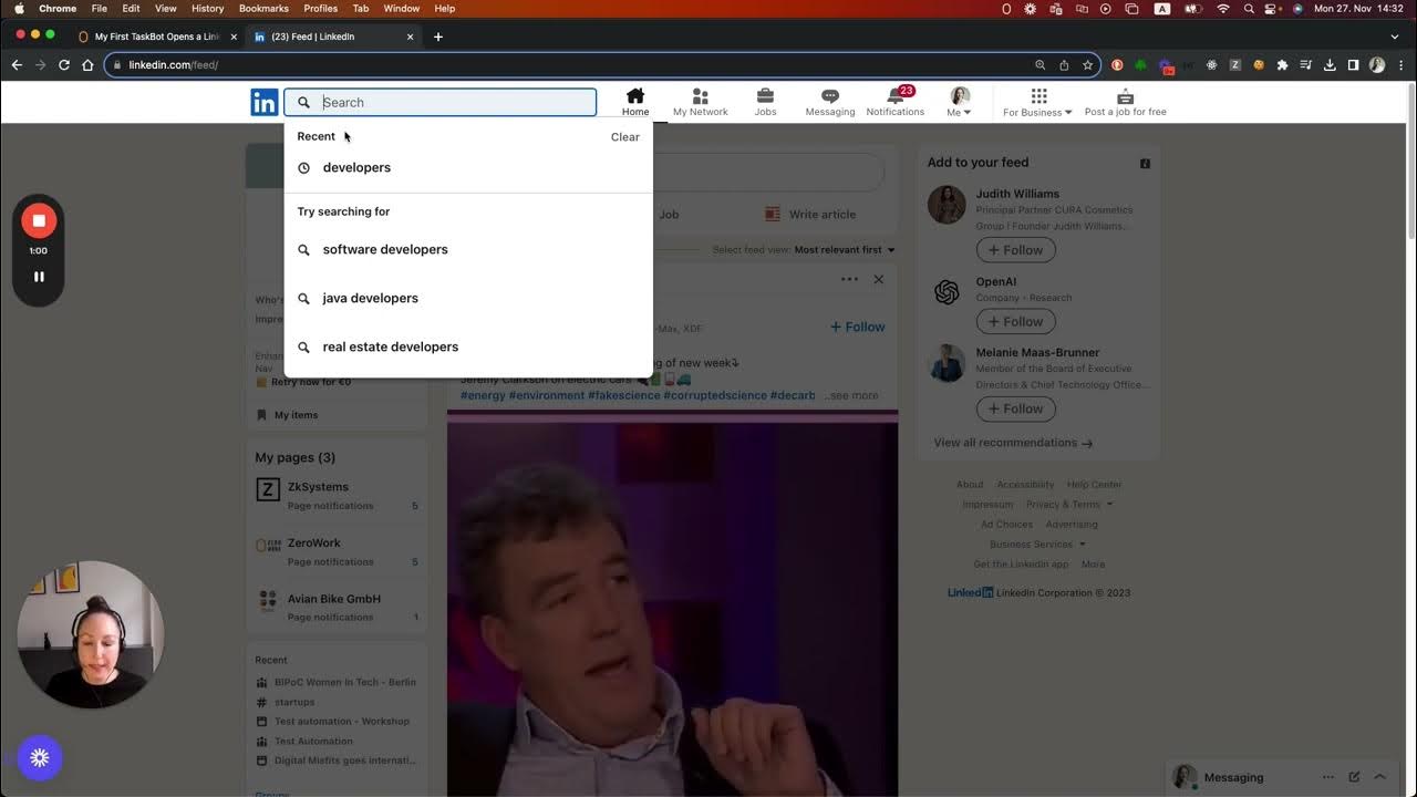 Use Keyboard Action building block to search on LinkedIn in ZeroWork - YouTube