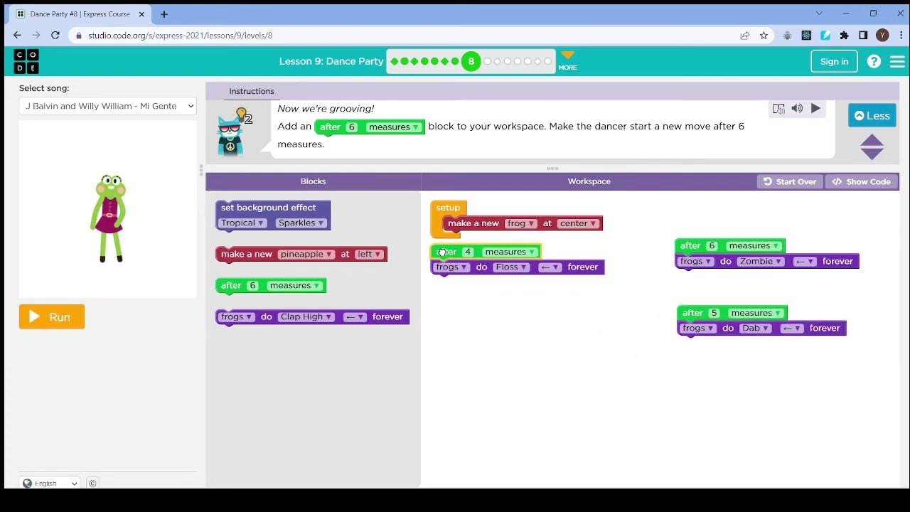 L9-8 |Code.org | Express-2021 | Lesson 9:Dance party| level 8 - YouTube