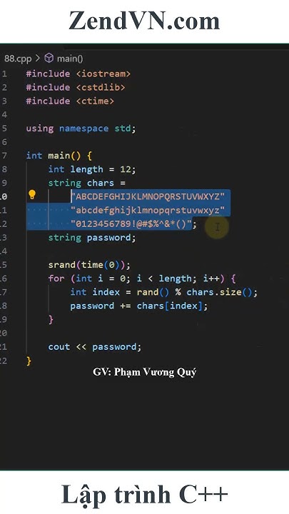 Học C++ - 88 - Tạo mật khẩu ngẫu nhiên #laptrinh #hoclaptrinh #cplusplus #cpp #c++ - YouTube